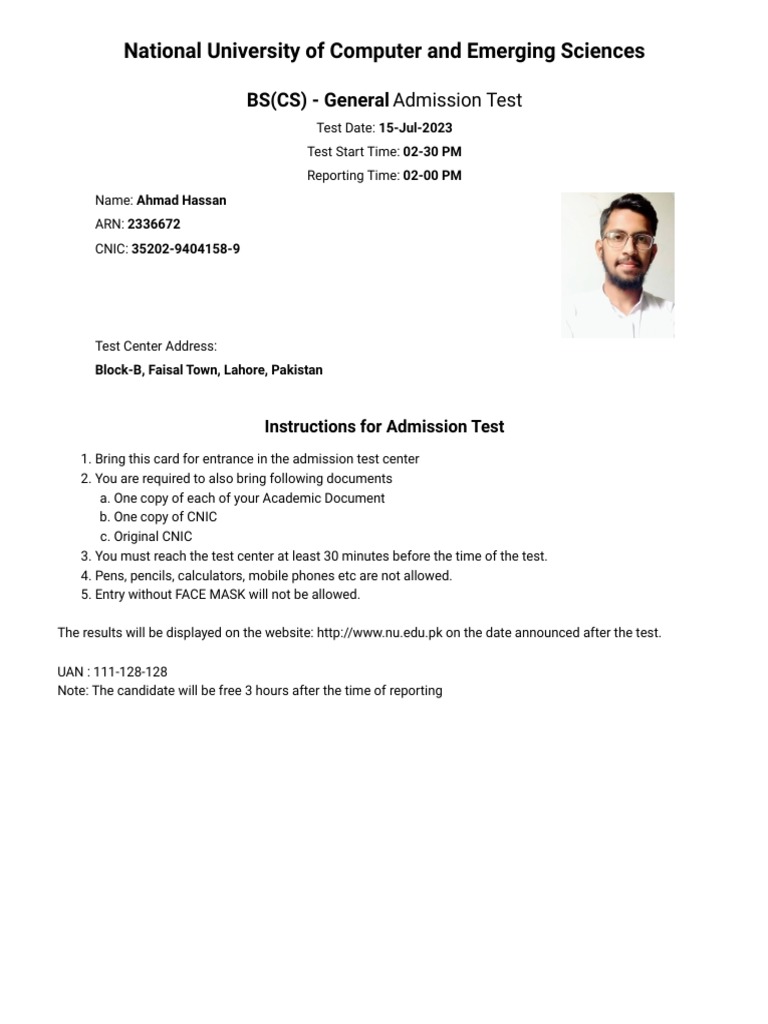 Fast University Admit Card | PDF