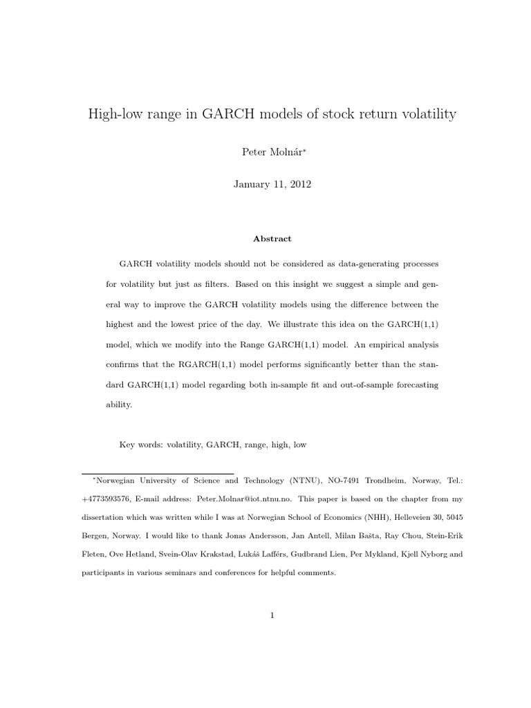 High Low Range In Garch Models Of Stock Return Volatility Pdf