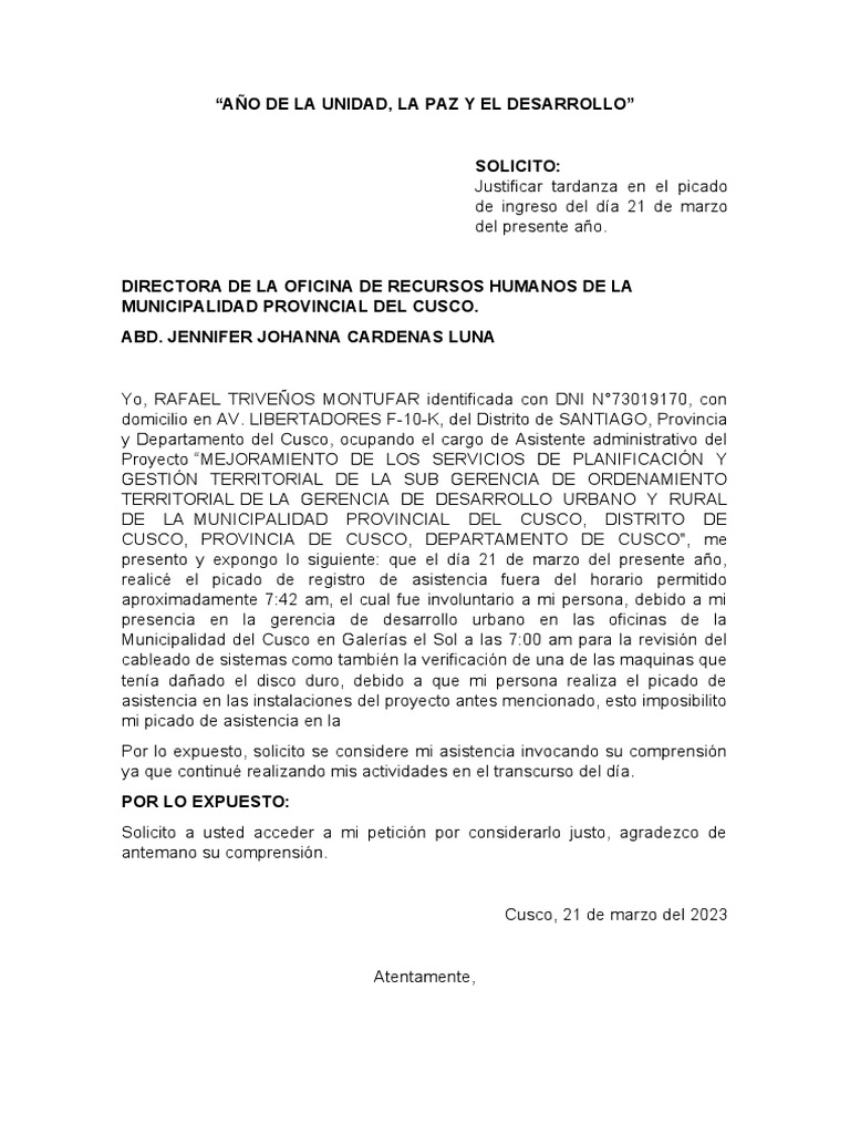 Solicitud Tardanza | PDF