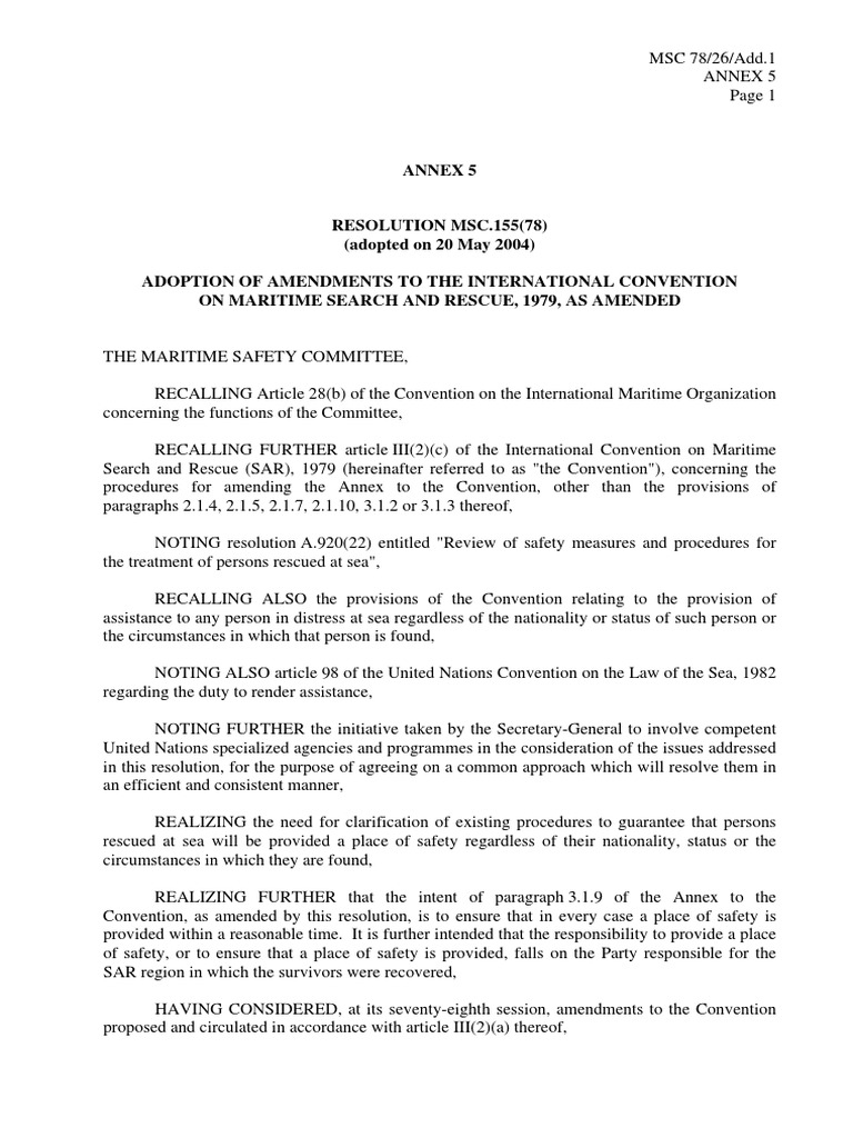 Resolution MSC.155 (78), Adoption of Amendments To The SAR | PDF ...