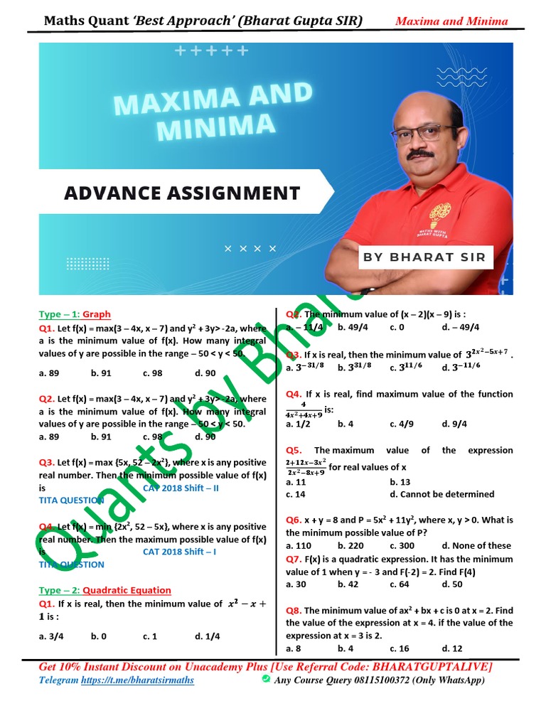 Maxima and Minima Assignment 1686897251370 | PDF