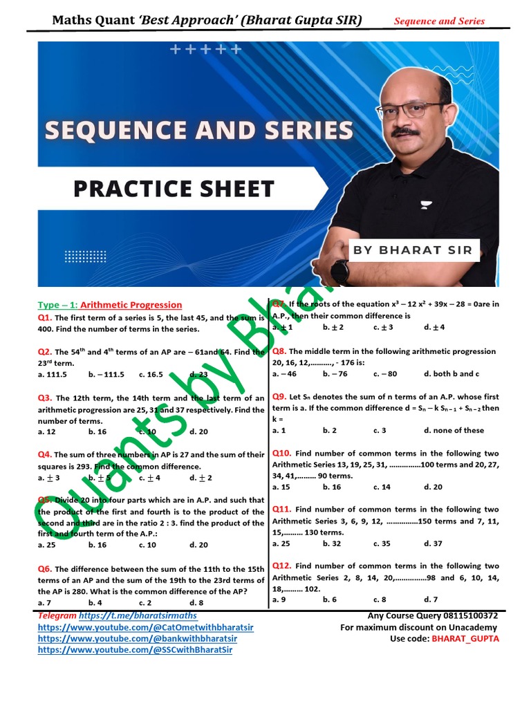 Sequence and Series Practice Assignment 1686897267153 | PDF