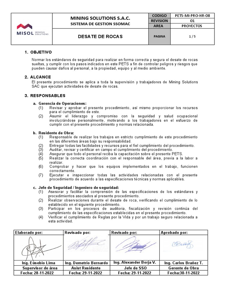 Pets-Mi-Pro-Hr-008 - Desate de Rocas Suelta Rev 01 | PDF