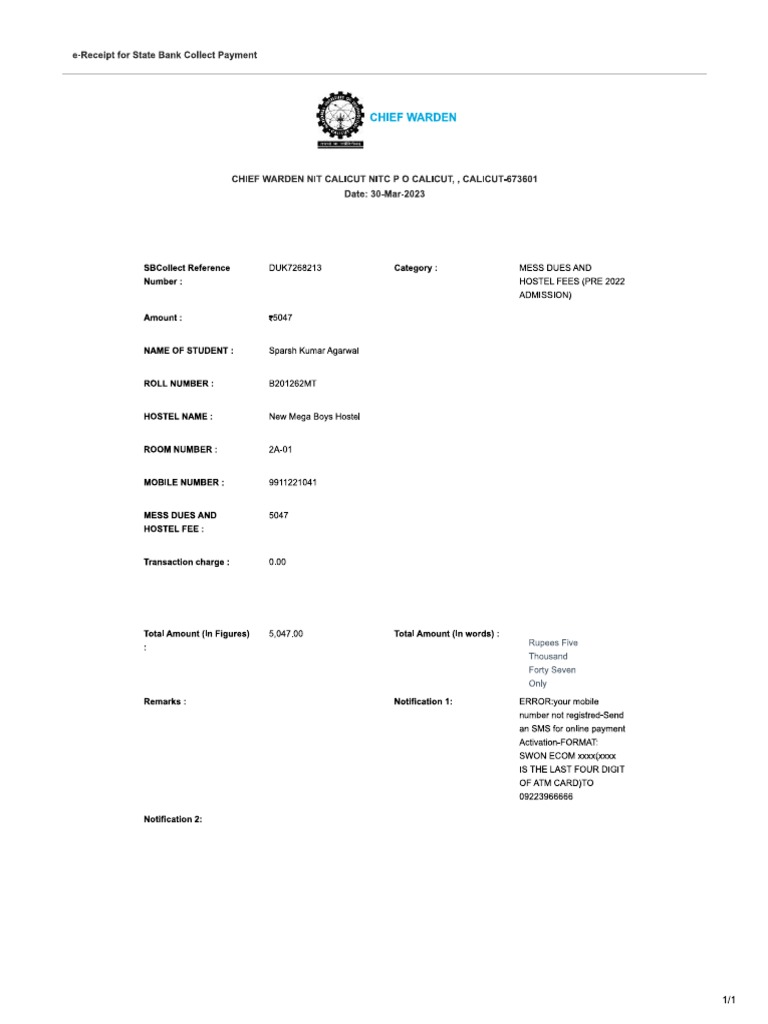 Febuary Mess Hostel Bill | PDF