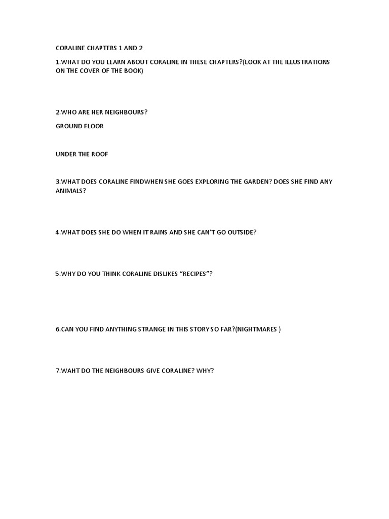 Coraline Chapters 1 and 2 | PDF | Philosophy | General Fiction