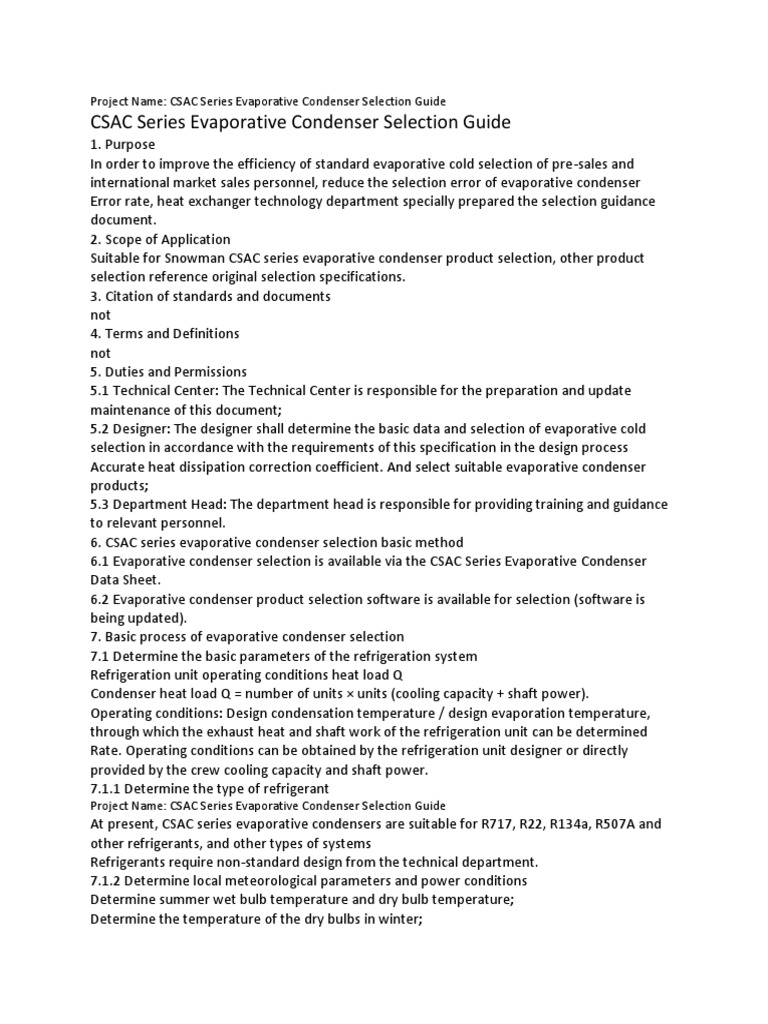 CSAC Series Evaporative Condenser Selection Guide | PDF | Heat ...