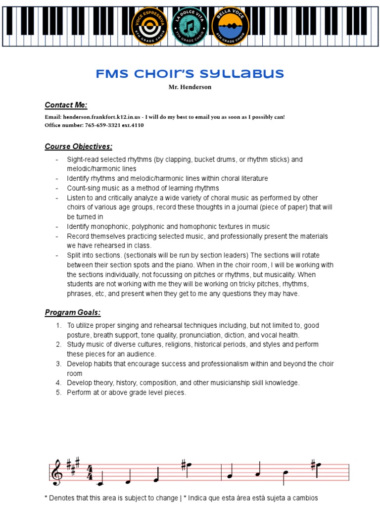 23-24 Frankfort Middle School Choir Syllabus and Course Contract | PDF ...