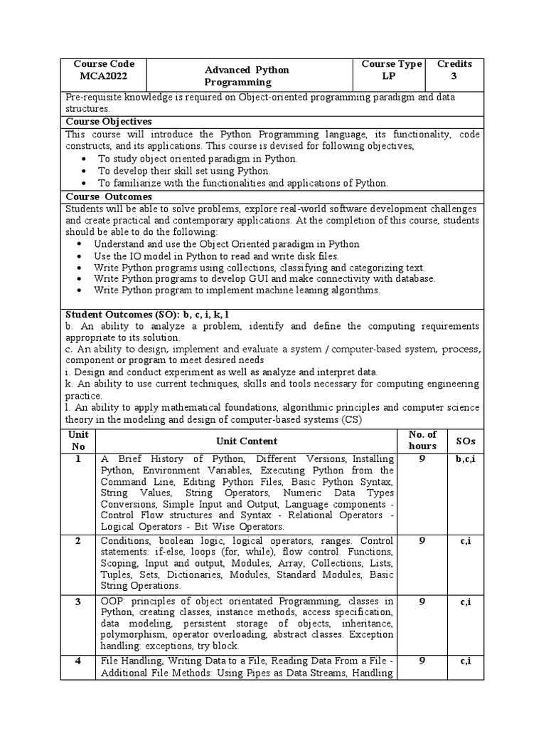 Mca2022 - Advanced Python-Programming - (Elective) | PDF