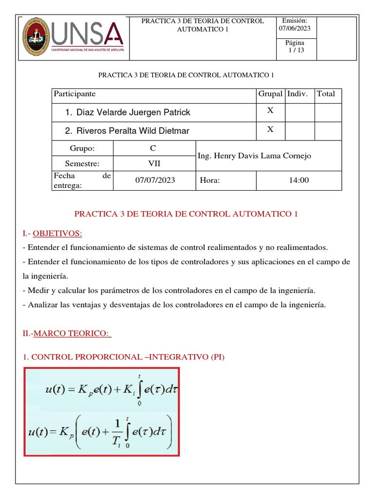 PRACTICA N°3 - TEORIA DE CONTROL AUTOMATICO 1 | PDF