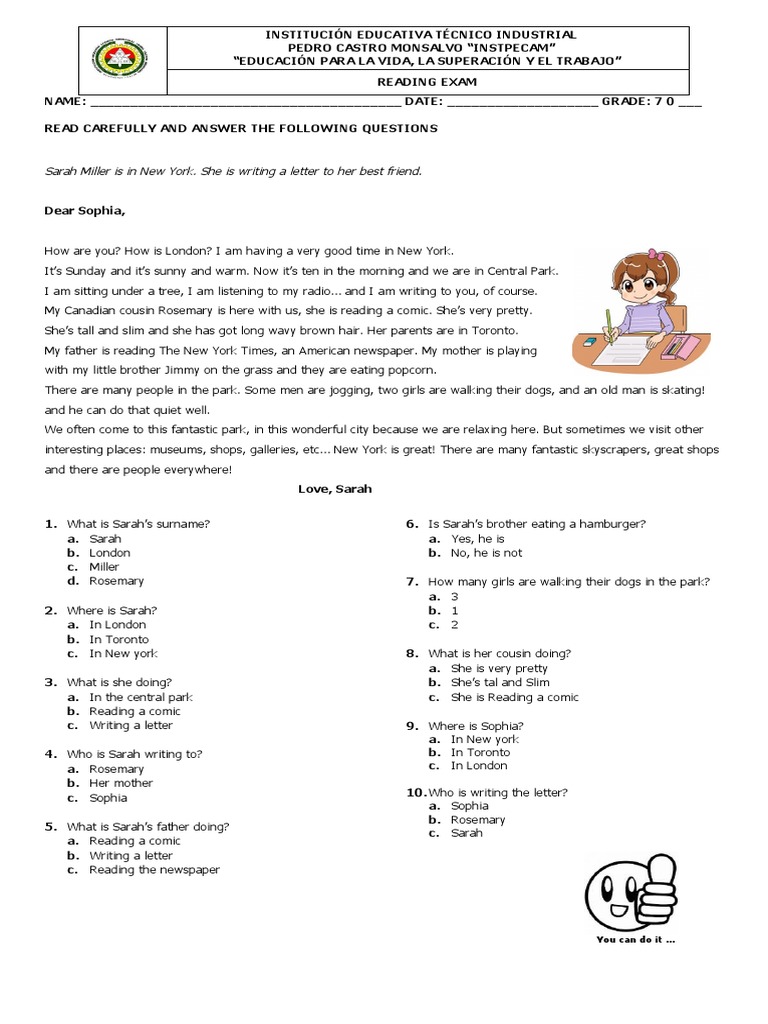 Reading Test 7° | PDF