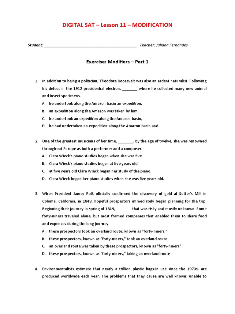 Modifiers Practice for Digital SAT | PDF