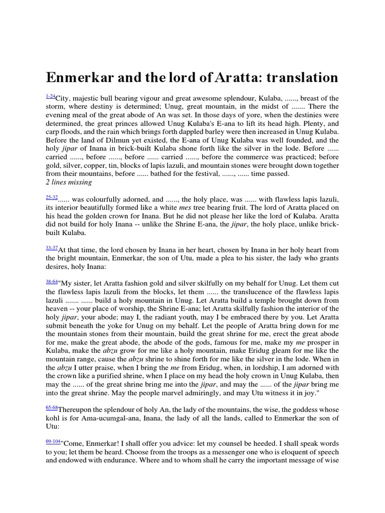 (-2000) Enmerkar and The Lord of Aratta | PDF | Mesopotamian Mythology ...