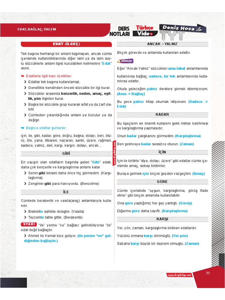 Edat Baglac Unlem PDF Notlar 2024 Deniz Hoca | PDF