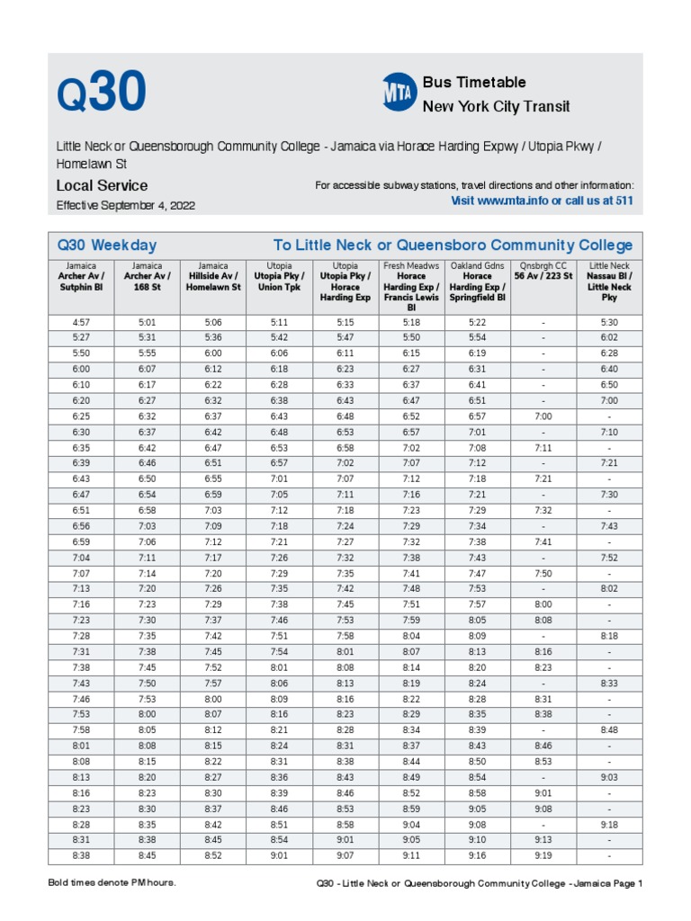 MTA Q30 Bus Timetable 20220904 | PDF