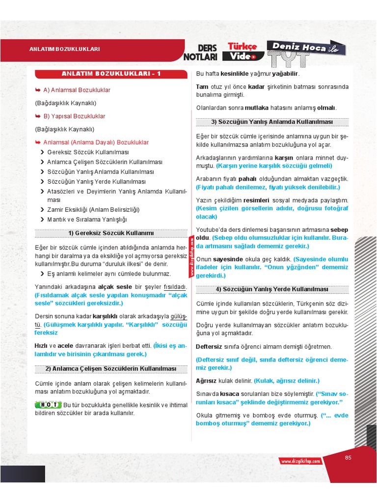 Anlatim Bozuklugu PDF 2024 Deniz Hoca | PDF