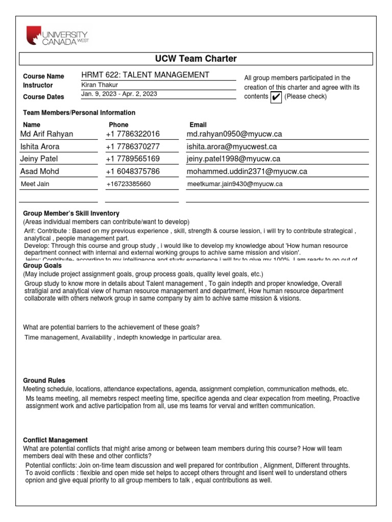 UCW Team Charter | PDF | Knowledge | Thought
