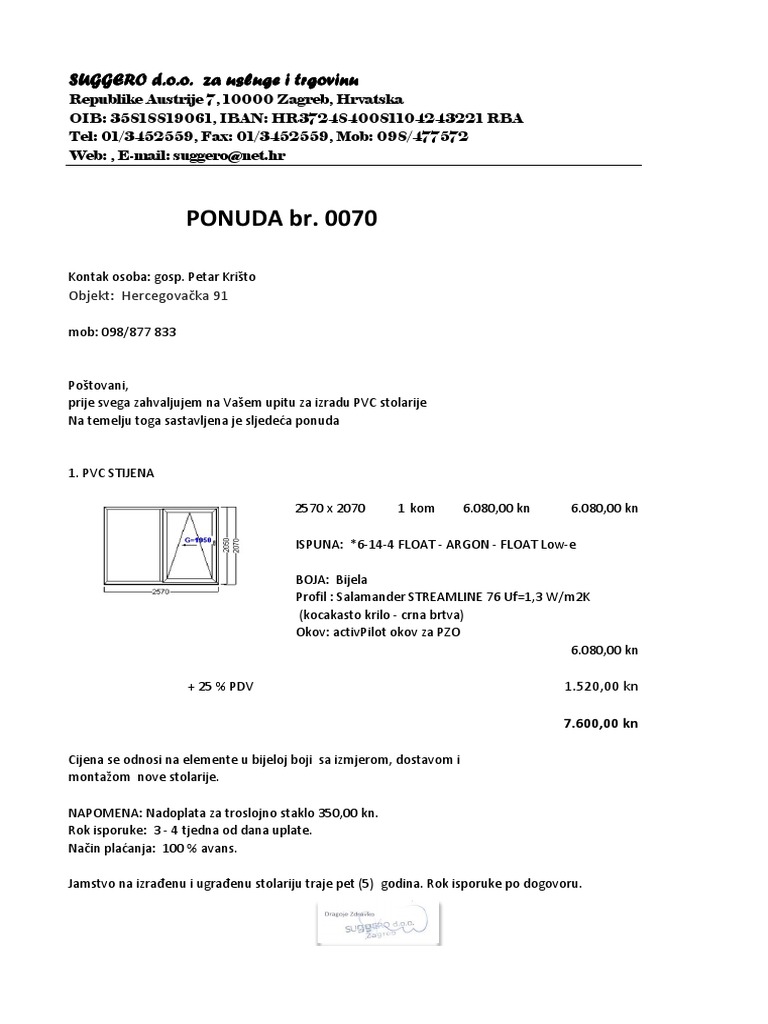 Ponuda Za Staklena Vrata Krišto | PDF