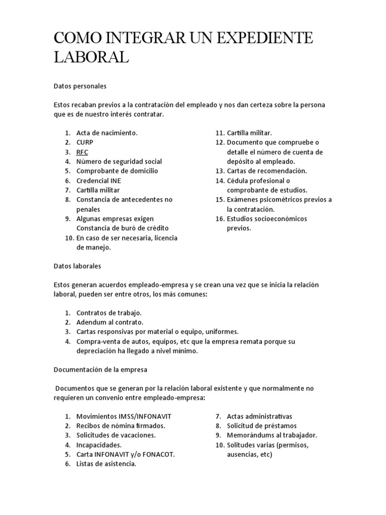 Como Integrar Un Expediente Laboral | PDF | Información