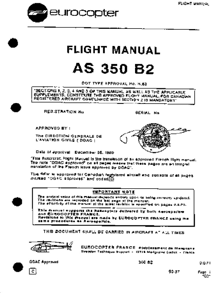 Eurocopter As 350 B2 Helicopter Flight Manual | PDF