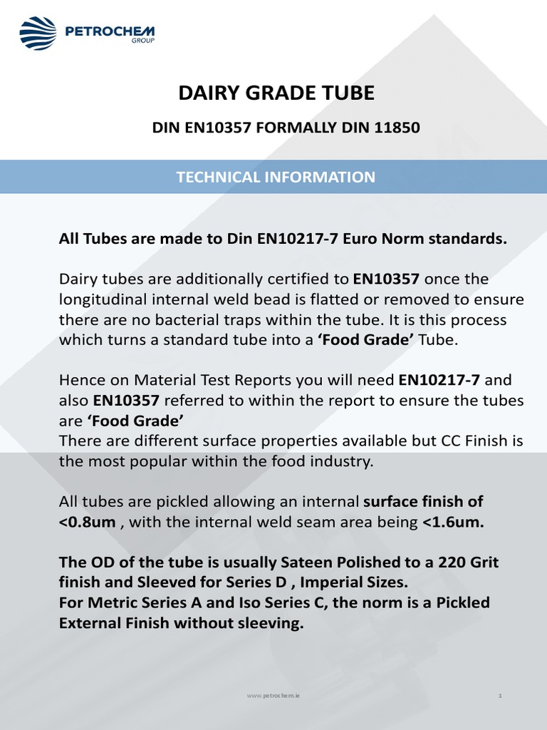 Dairy Pipe Data Sheet | PDF