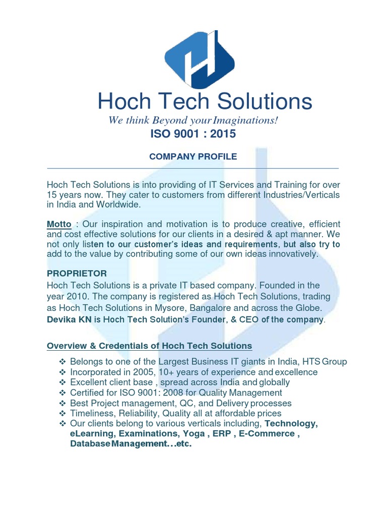 Hoch Tech Solutions: We Think Beyond Your Imaginations! | PDF | Search ...