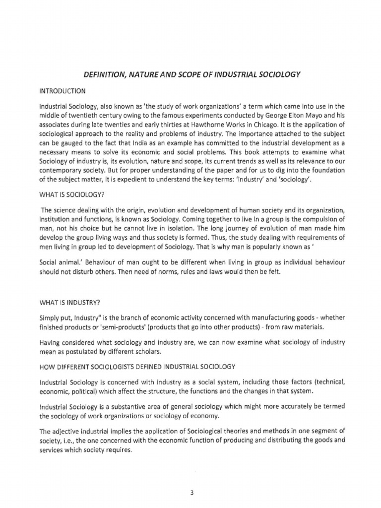 1 - Definition, Nature and Scope of Industrial Sociology | PDF | Social ...