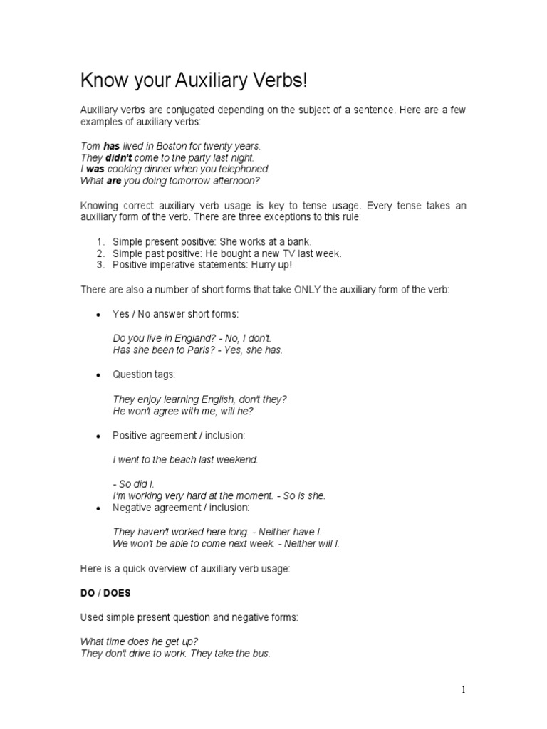 Aux Verbs Exercises | PDF | Verb | Grammatical Tense