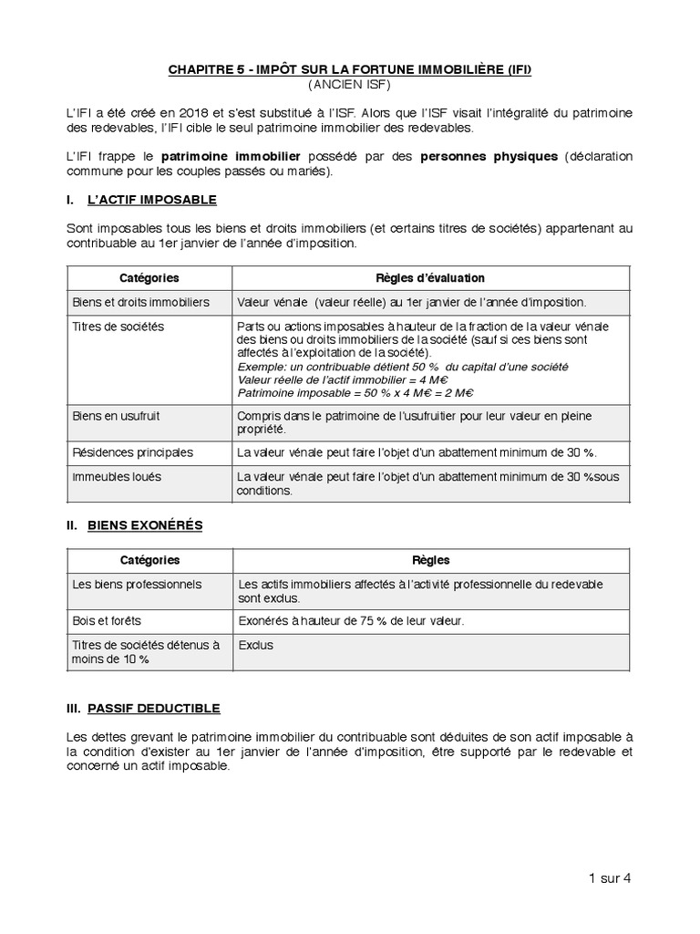 Calcul de l'IFI et passif déductible | PDF