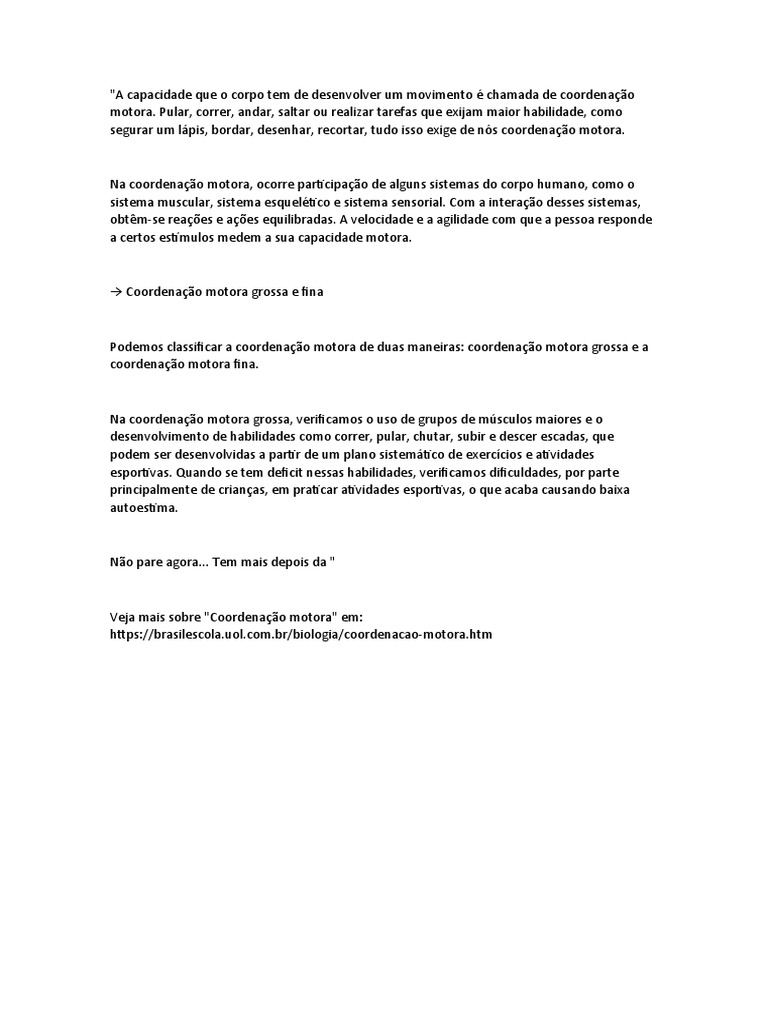Coordenação Motora: Tipos e Importância | PDF | Carreira e Crescimento ...
