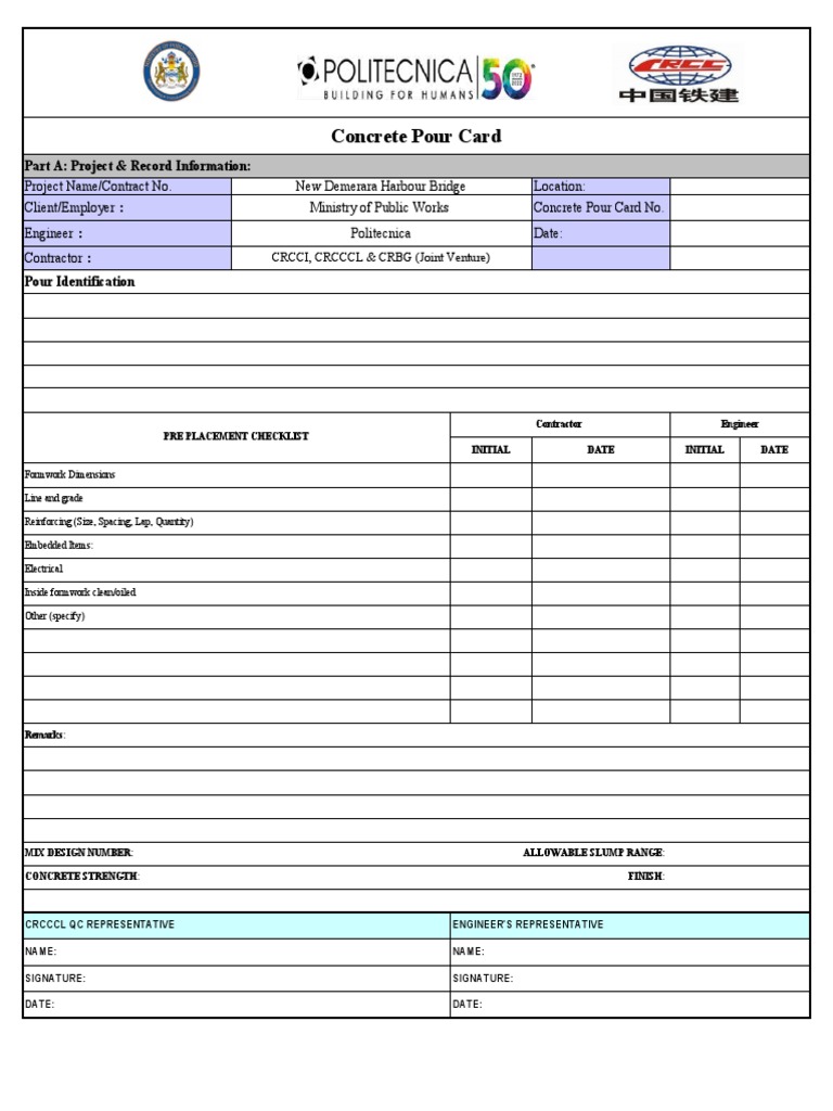 Concrete Pour Card | PDF