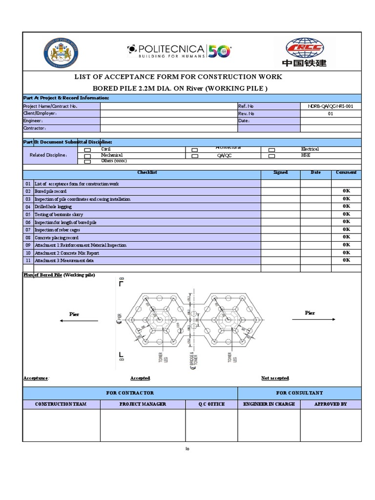 Bored Piles Form | PDF