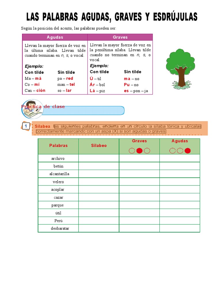 Las Palabras Agudas Graves Y Esdrújulas Para Segundo Gado De Primaria Pdf