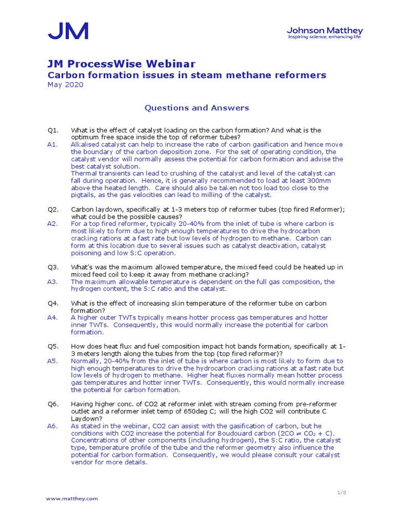Carbon Formation Issues in SMR (Steam Methane Reformer) | PDF ...