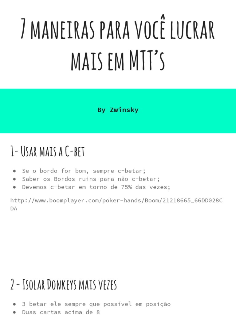 7 Maneiras para Você Lucrar Mais em MTTs | PDF