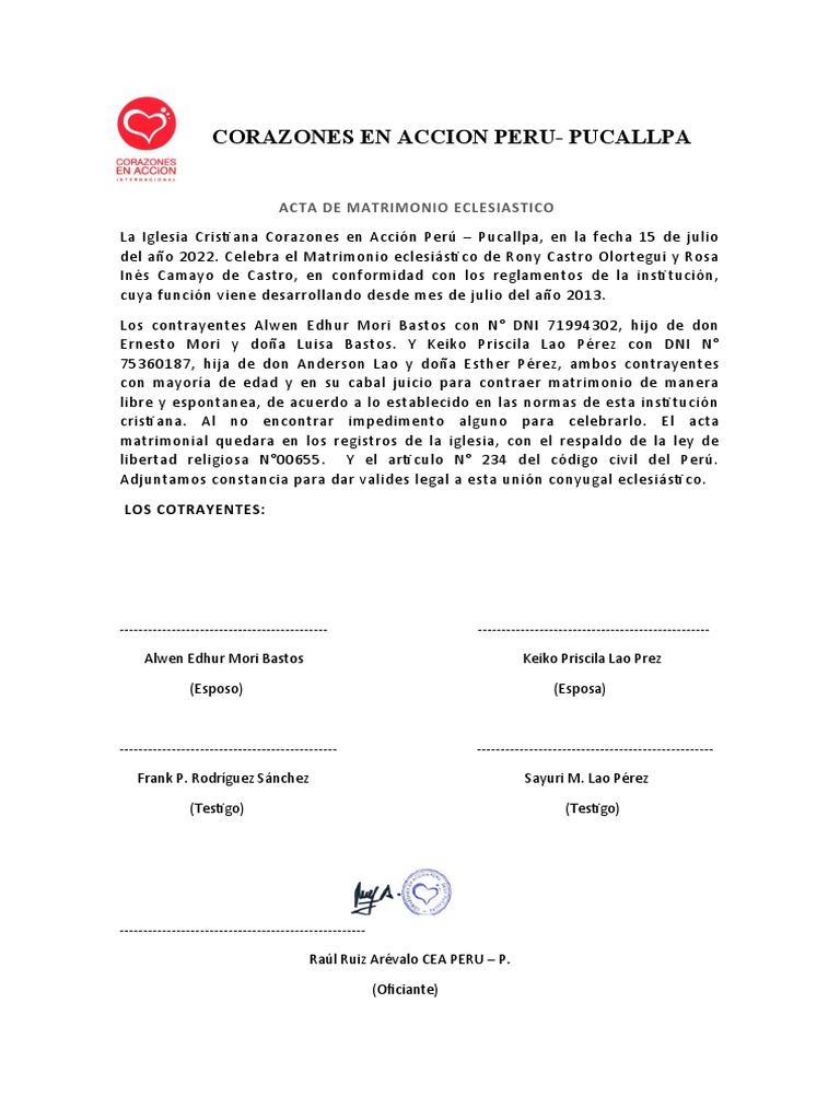 ACTA DE MATRIMONIO DE lUIS & pAOLA | PDF