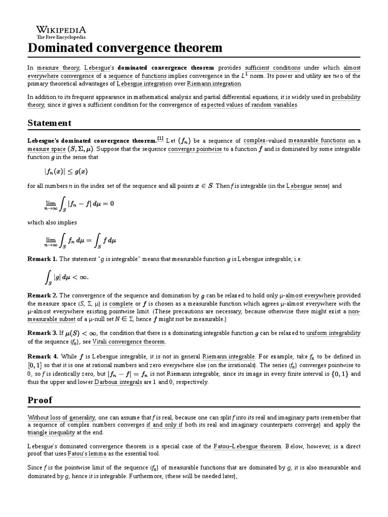 Dominated Convergence Theorem Pdf Mathematical Analysis Mathematics