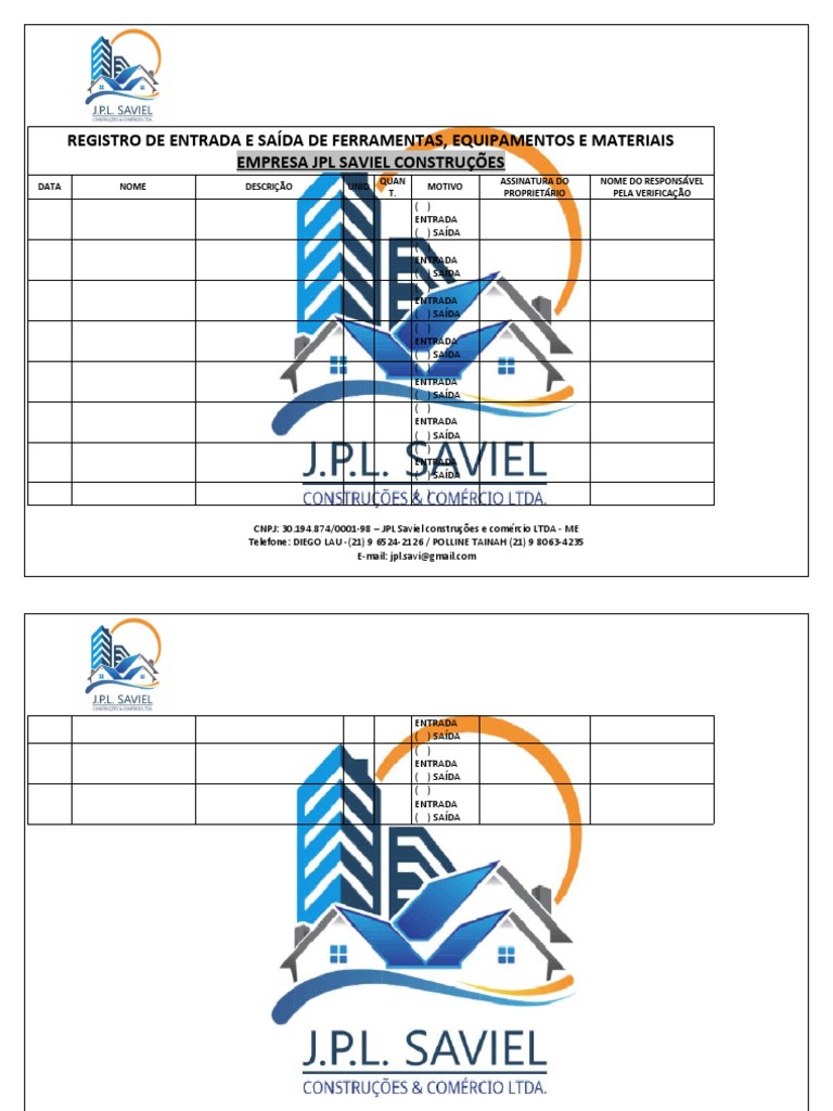 JPL Saviel - Lista de Ferramentas Entrada e Saída 1 | PDF
