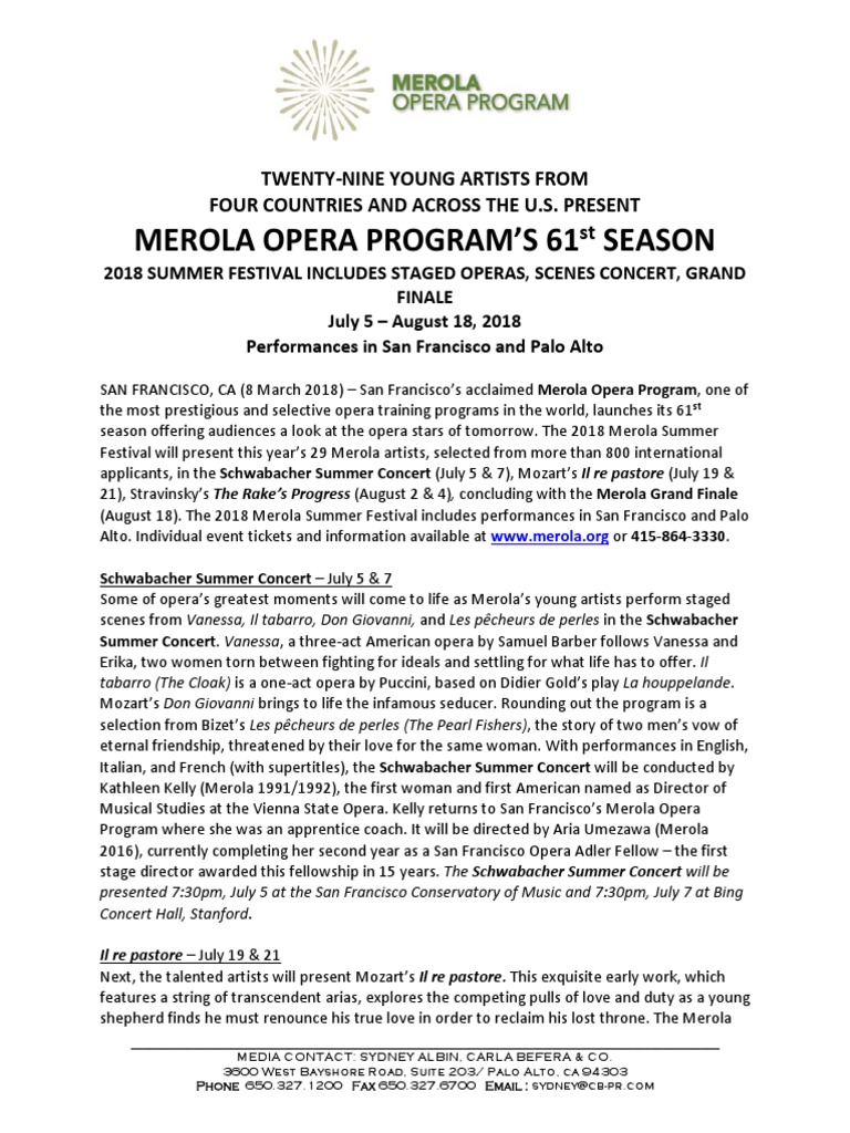 Merola Opera Program Summer 2018 Release | PDF | Social Science | Poetry