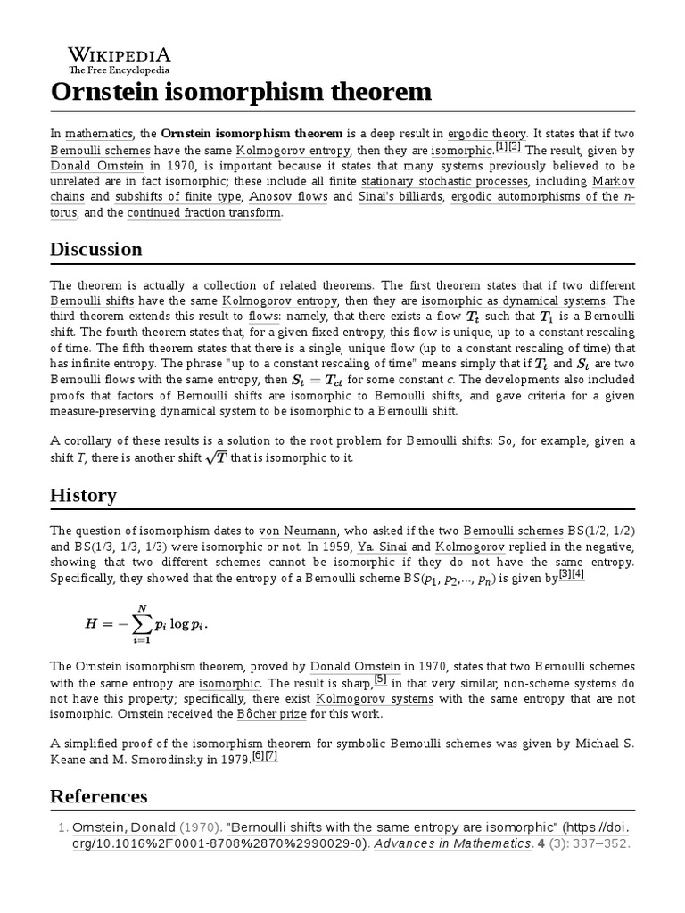 Ornstein Isomorphism Theorem Explained | PDF | Statistical Theory ...