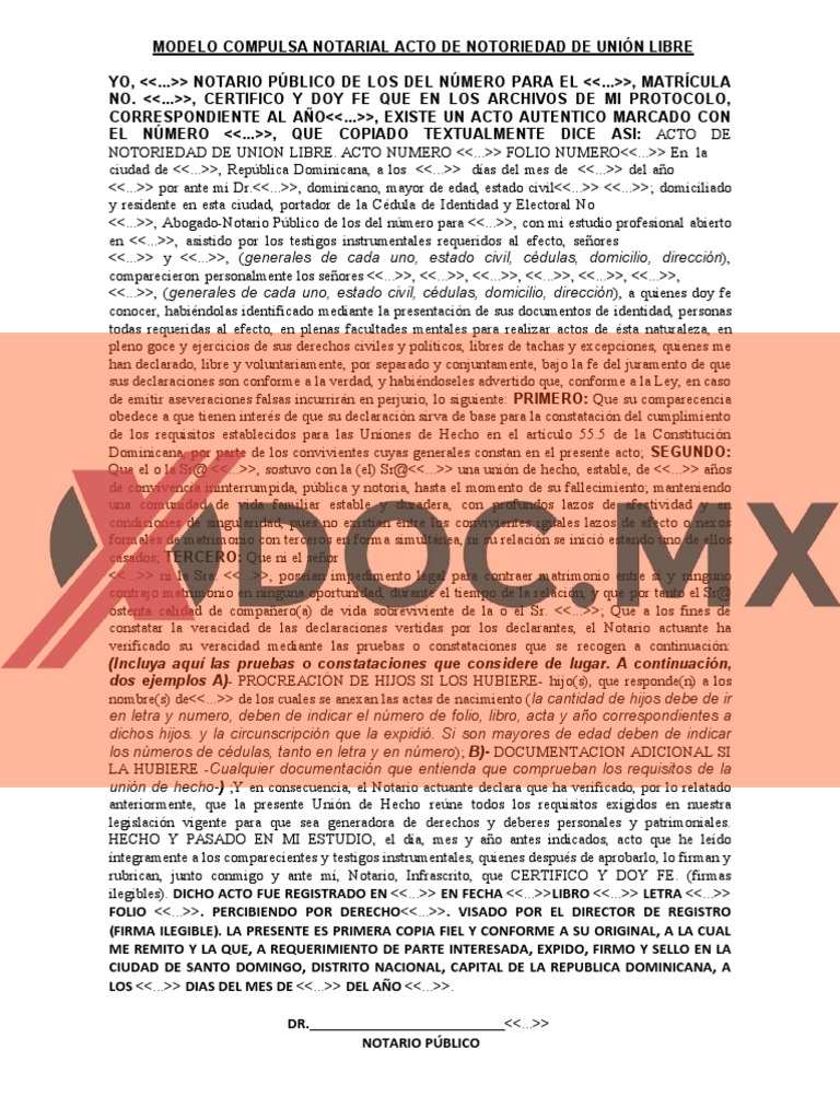 Xdoc - MX Modelo Compulsa Notarial Acto de Notoriedad de | Descargar ...