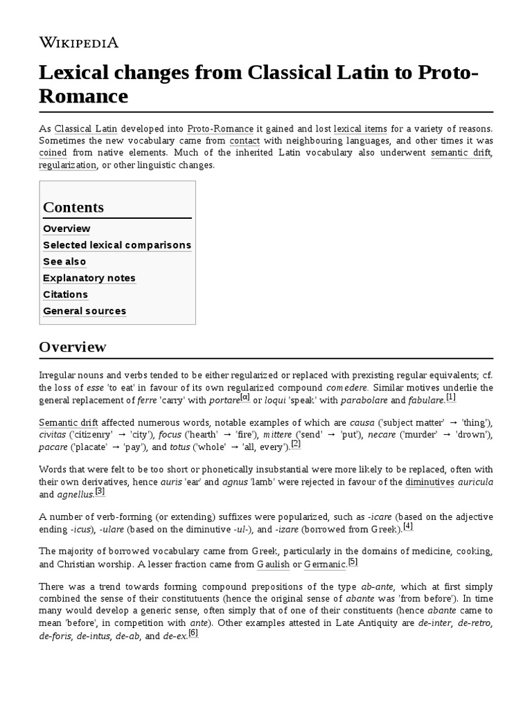 Lexical Changes From Classical Latin To Proto-Romance | PDF