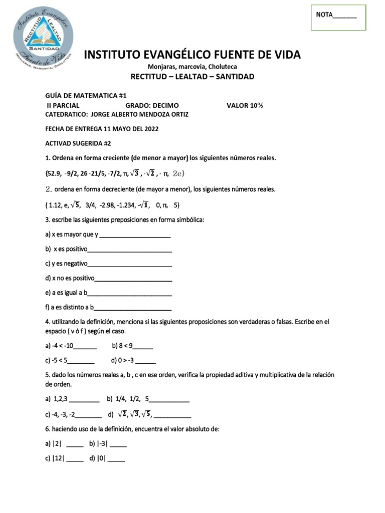 Guía de Matemáticas para Décimo Grado | PDF