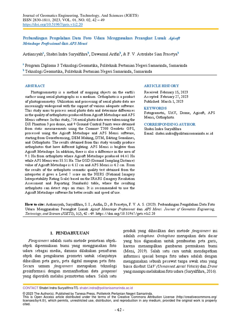 2.+AC Jurnal+GETS V1 N2 Ardiansyah | PDF | Aerial Photography | Computing
