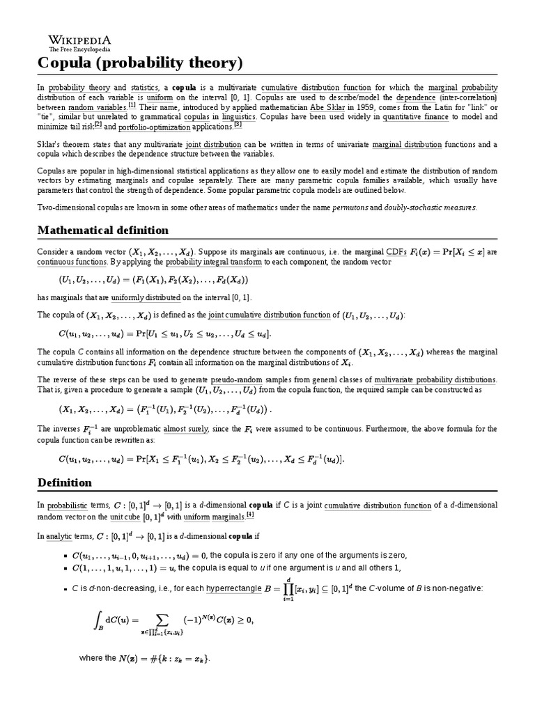 Copula (Probability Theory) | PDF