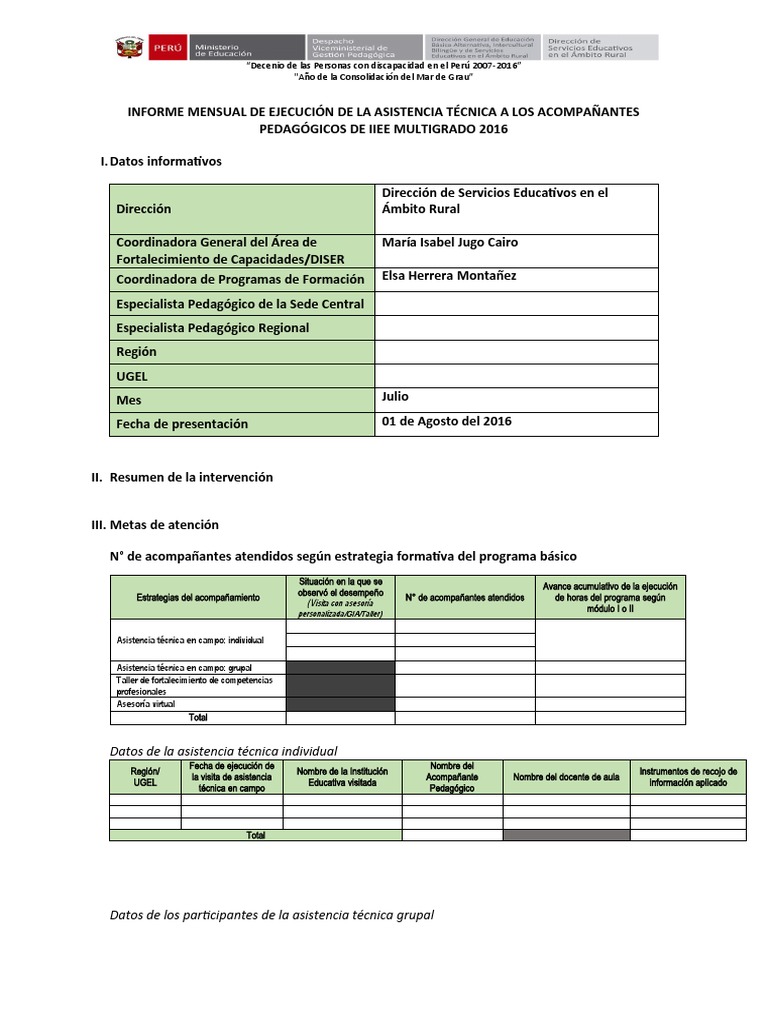 Formato de Reporte Mensual de Asistencia Técnica | PDF | Maestros ...