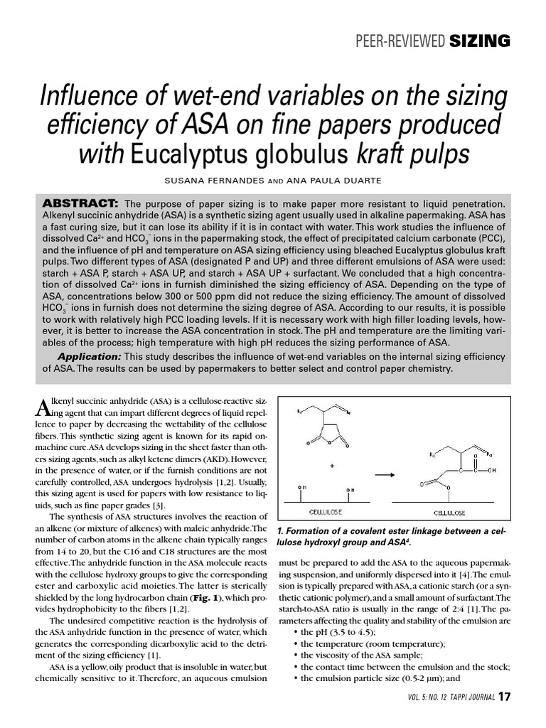ASA Sizing Efficiency in Papermaking | PDF