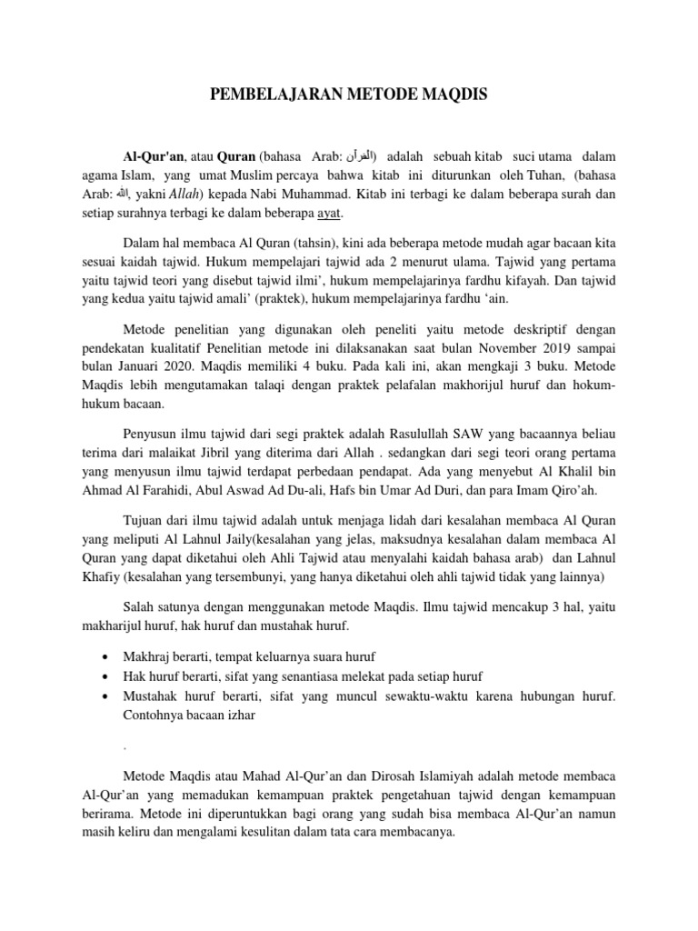 Pembelajaran Metode Maqdis | PDF