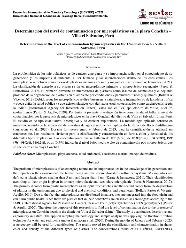 Determinación Del Nivel de Contaminación Por Microplásticos en La Playa ...