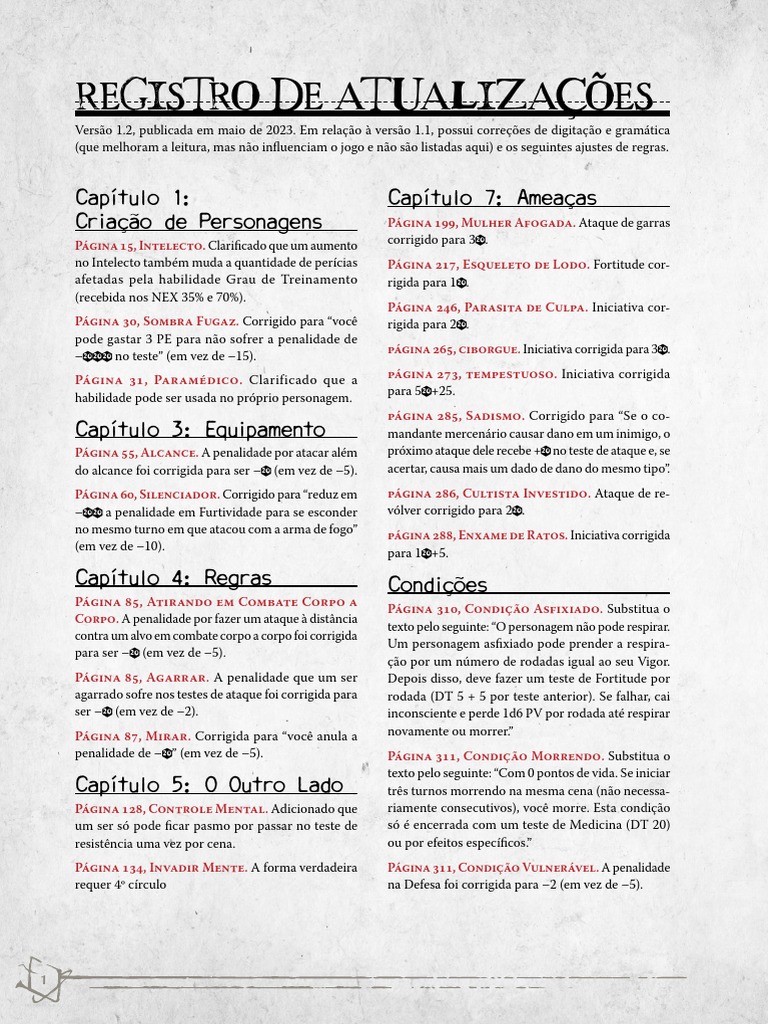 Ordem Paranormal RPG Errata v1.2 1 | PDF