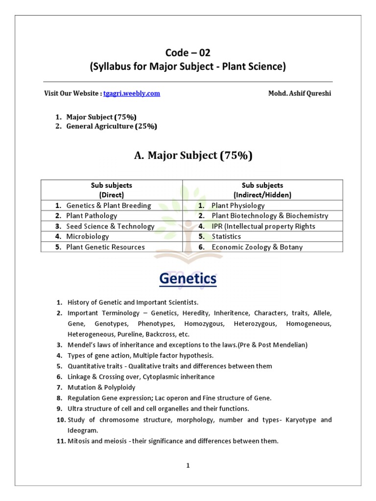 Plant Science Syllabus Overview | PDF